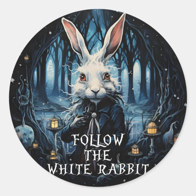 Follow the White Rabbit Alice in Wonderland Classic Round Sticker | Zazzle