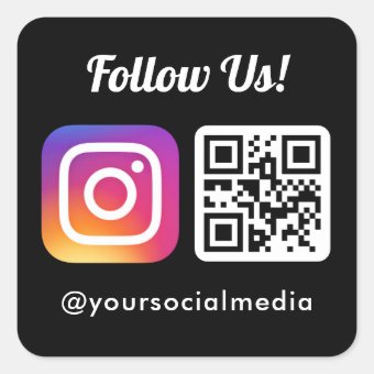 Follow Us On Instagram Social Media QR Code Simple Square Sticker | Zazzle