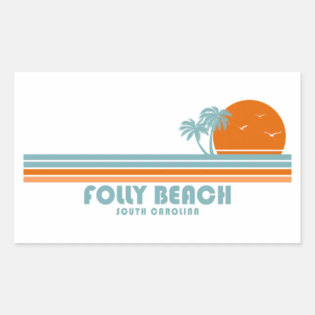 Folly Beach South Carolina Sun Palm Trees Rectangular Sticker | Zazzle