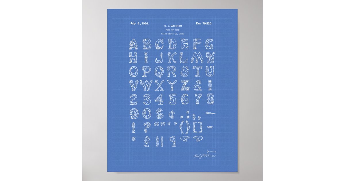 Font 1926 Patent Art Blueprint Poster | Zazzle