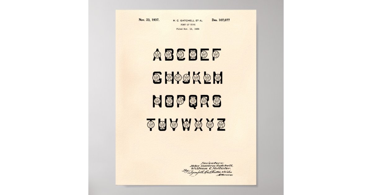 Font 1937 Patent Art Old Peper Poster | Zazzle