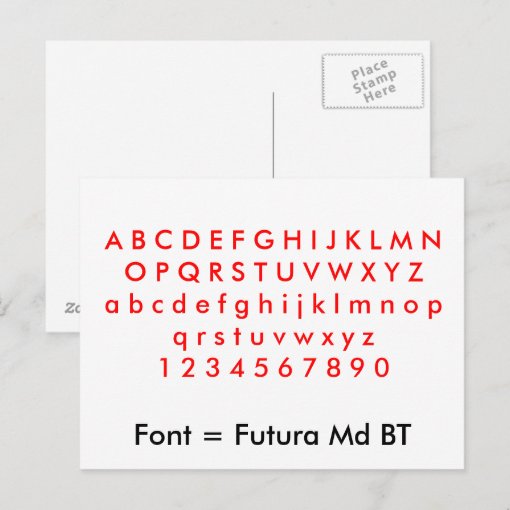 Font = Futura Md BT alphabet letters, digits Postcard | Zazzle