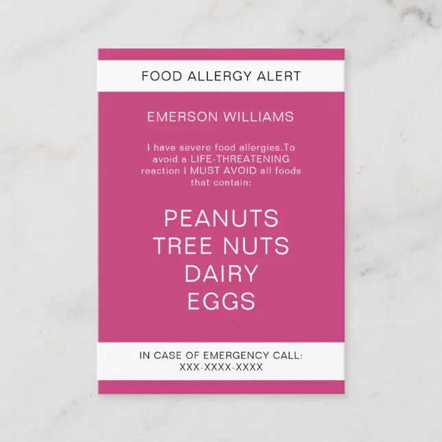 Food Allergy Alert Personalized Chef Card | Zazzle