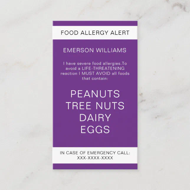 Food Allergy Alert Personalized Chef Card | Zazzle