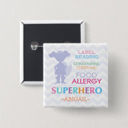 Food Allergy Alert Superhero Girl Button | Zazzle