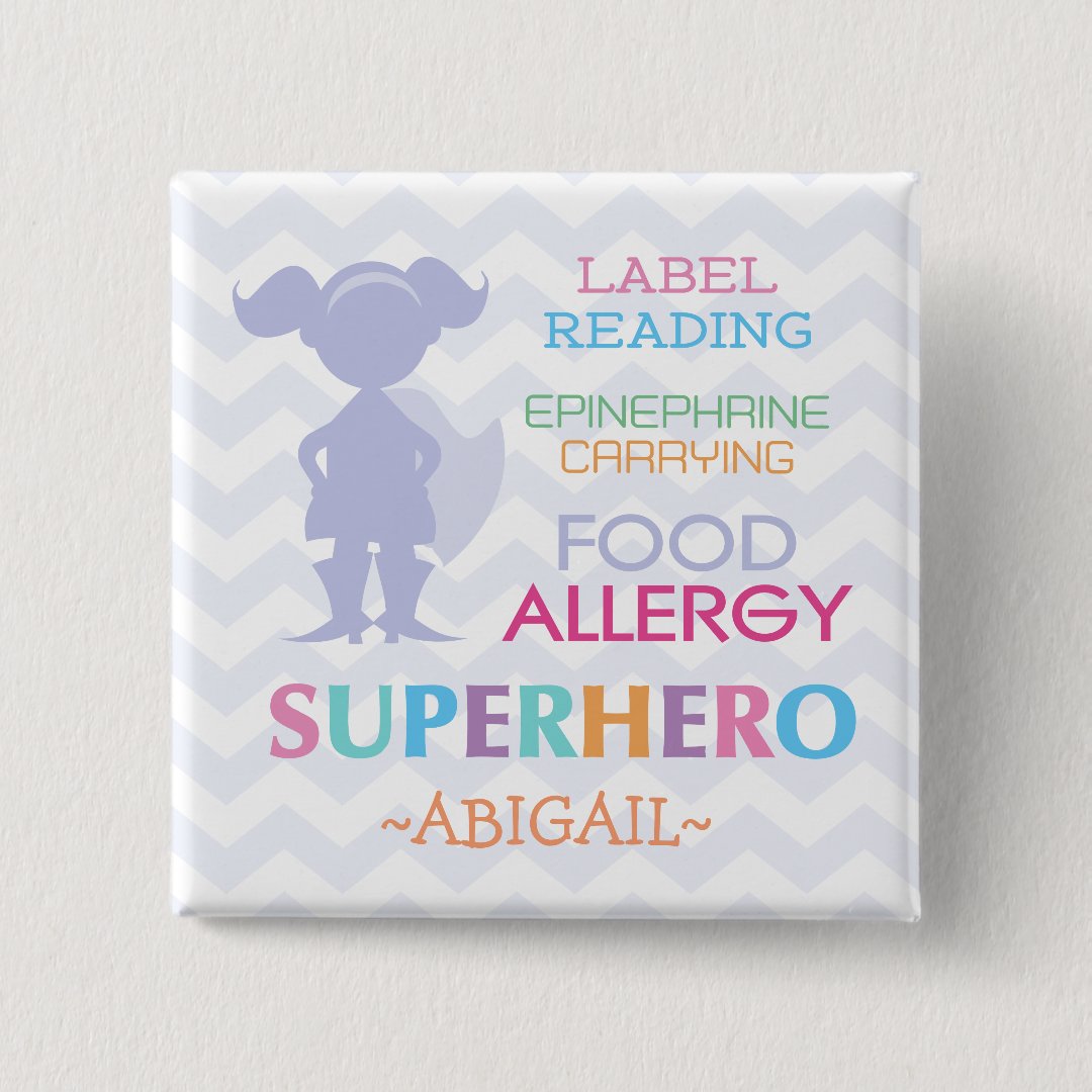 Food Allergy Alert Superhero Girl Button | Zazzle