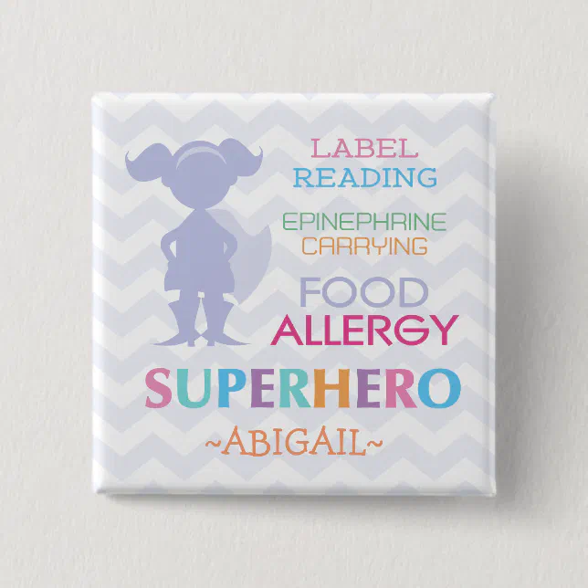 Food Allergy Alert Superhero Girl Button | Zazzle