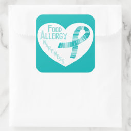 Food Allergy Awareness Teal Ribbon Heart Square Sticker | Zazzle