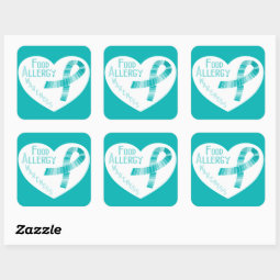 Food Allergy Awareness Teal Ribbon Heart Square Sticker | Zazzle