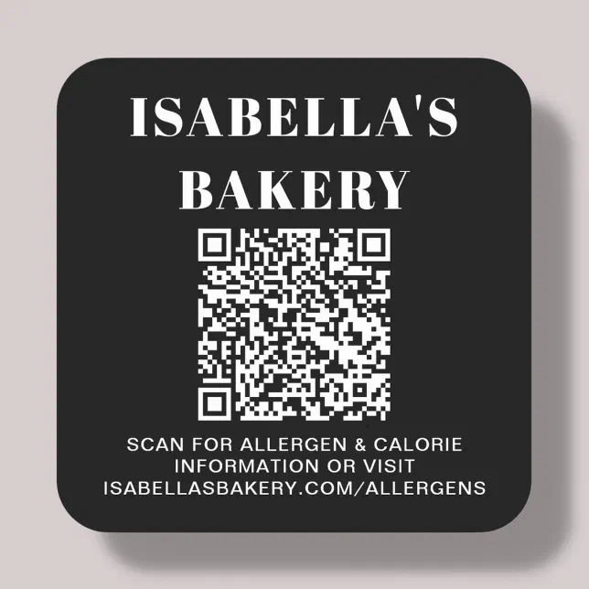 Food Allergy Calorie Information QR Code Square Sticker | Zazzle