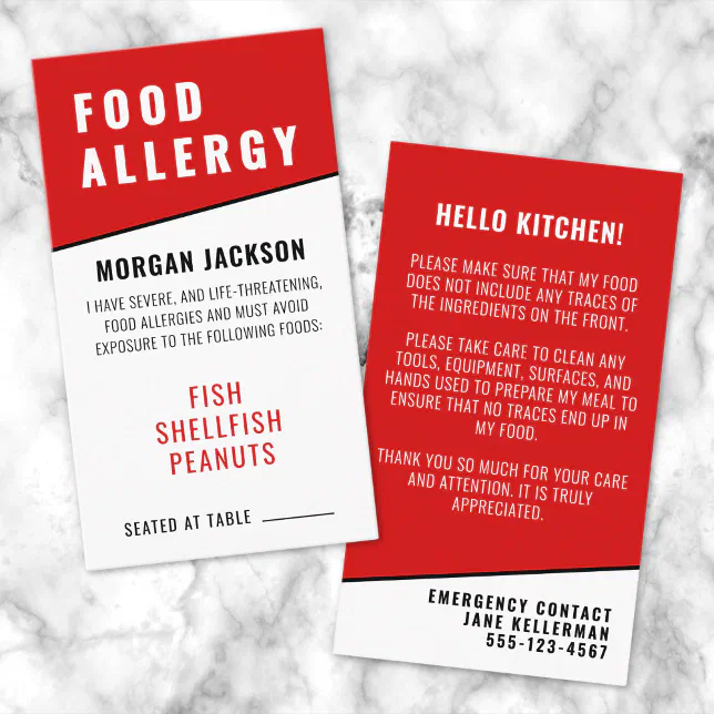 Food Allergy Kitchen Safety Card | Zazzle