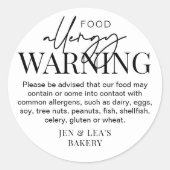 Food Allergy Minimalist Bakery Safety Warning Classic Round Sticker ...