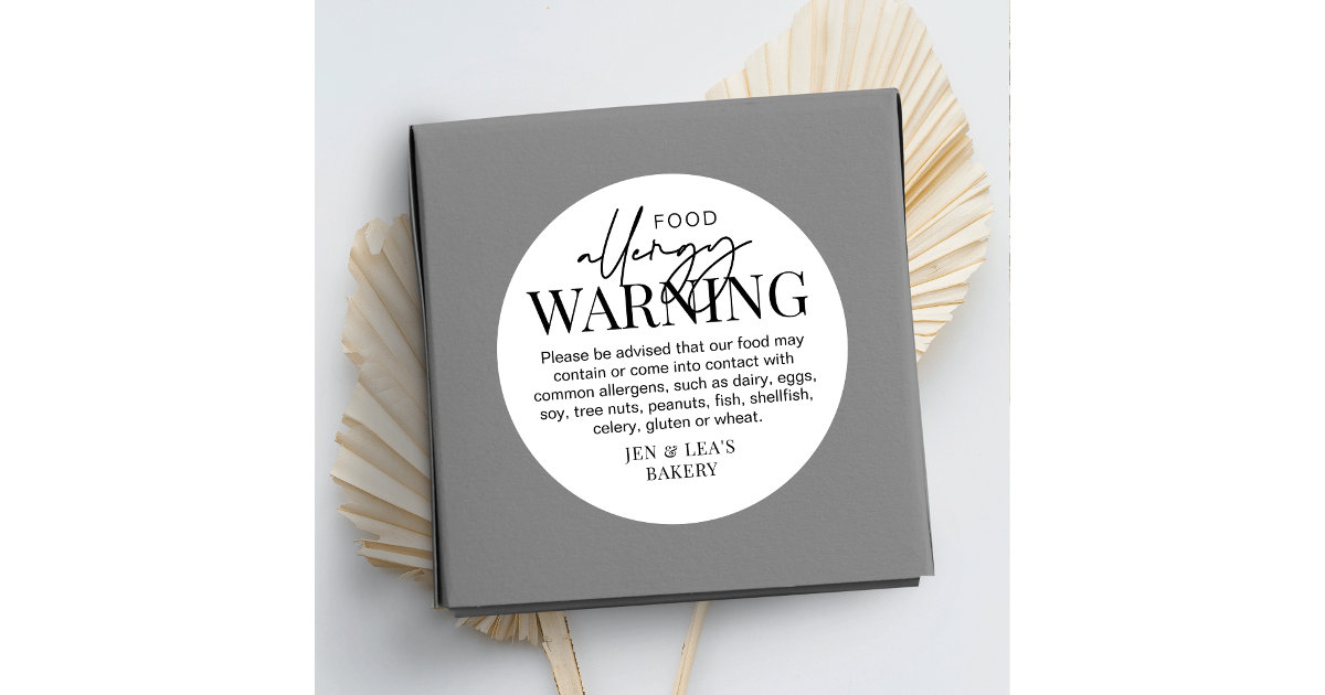 Food Allergy Minimalist Bakery Safety Warning Classic Round Sticker ...