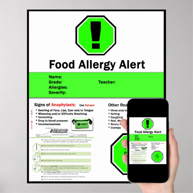 Food Allergy Poster for School | Zazzle