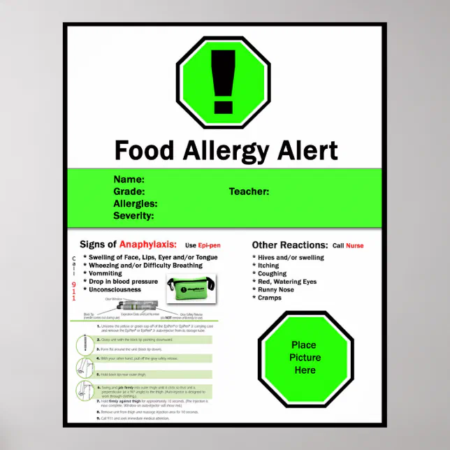 Food Allergy Poster for School | Zazzle