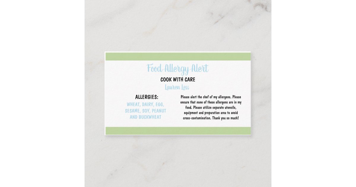 Food Allergy Restaurant Alert Card Template | Zazzle