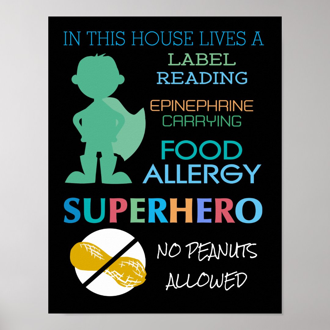 Food Allergy Superhero No Peanuts Allowed Boys Poster | Zazzle