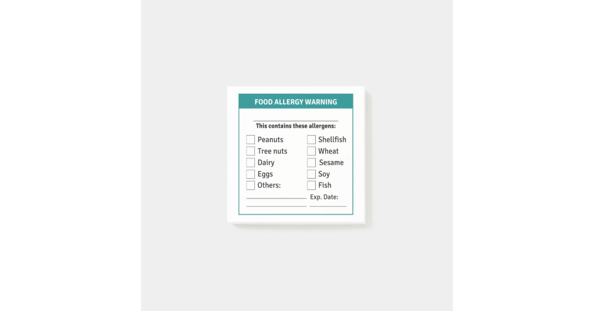 Food Allergy Warning, Allergen Post it Note | Zazzle