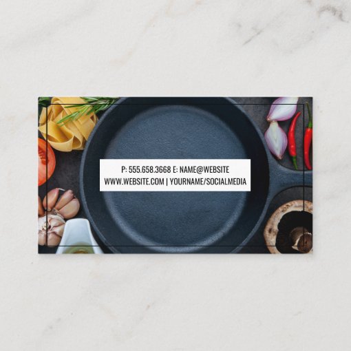 Food and Skillet on Table | Chef Restaurant Business Card | Zazzle
