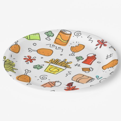 Food Doodle design Custom Paper Plates 9" | Zazzle
