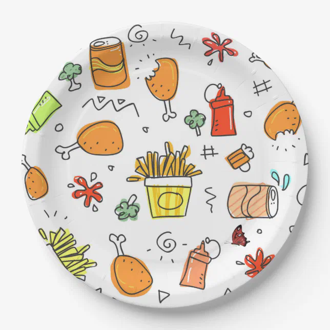 Food Doodle design Custom Paper Plates 9" | Zazzle