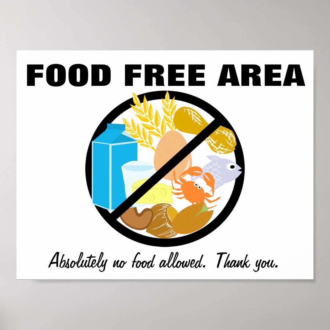 Food Free Area Allergy Friendly Zone Customizable Poster | Zazzle