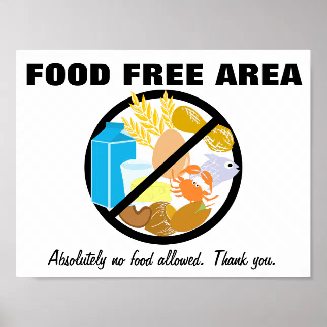 Food Free Area Allergy Friendly Zone Customizable Poster | Zazzle