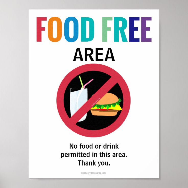 Food Free Area Classroom Customized Allergy School Poster | Zazzle