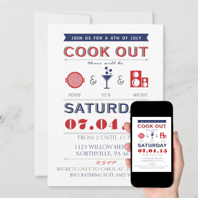 Food, Fun and Music 4th of July Cookout Invite | Zazzle