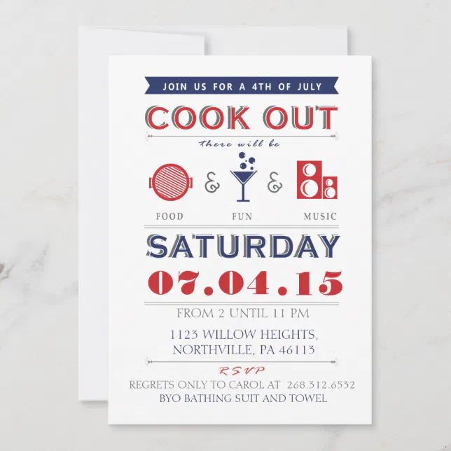 Food, Fun and Music 4th of July Cookout Invite | Zazzle