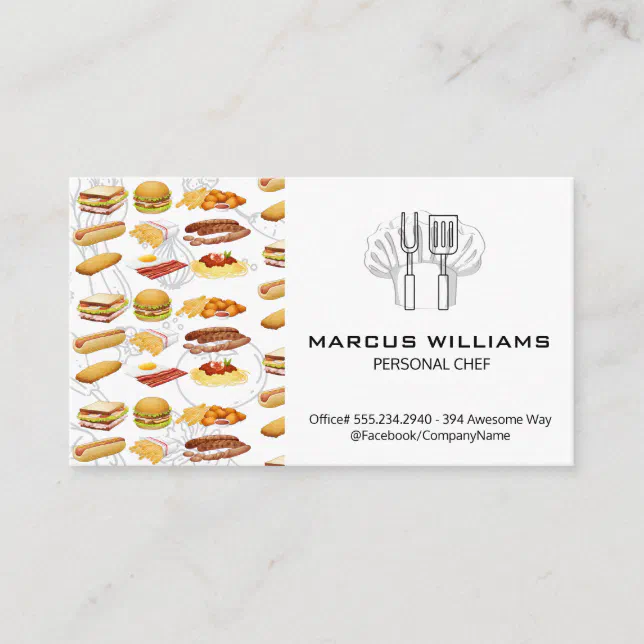 Food Icons | Chef Hat and Kitchen Tools Business Card | Zazzle