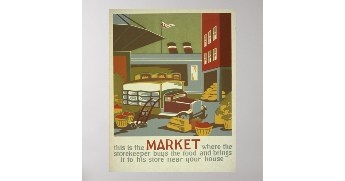 Food Market Farmers Markets WPA Vintage Poster | Zazzle