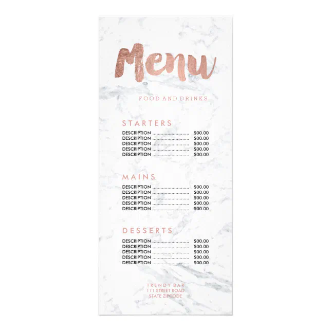 Food menu gold typography marble price list | Zazzle