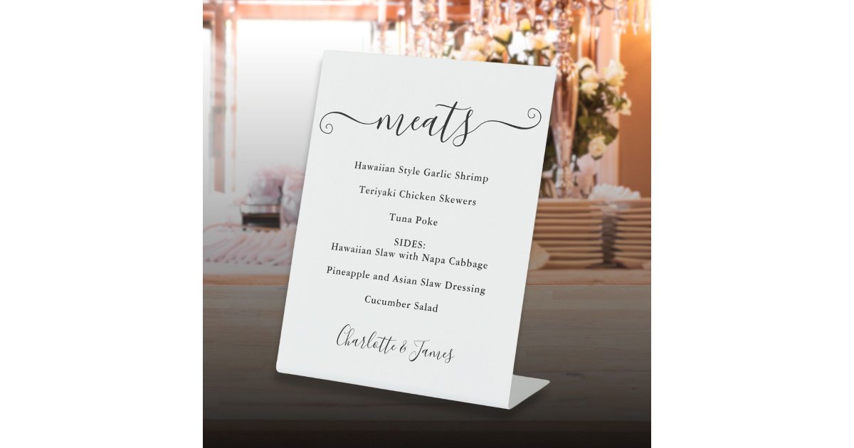 Food Menu Signature Script Black And White Pedestal Sign | Zazzle