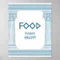 'Food please enjoy' party sign with blue columns | Zazzle