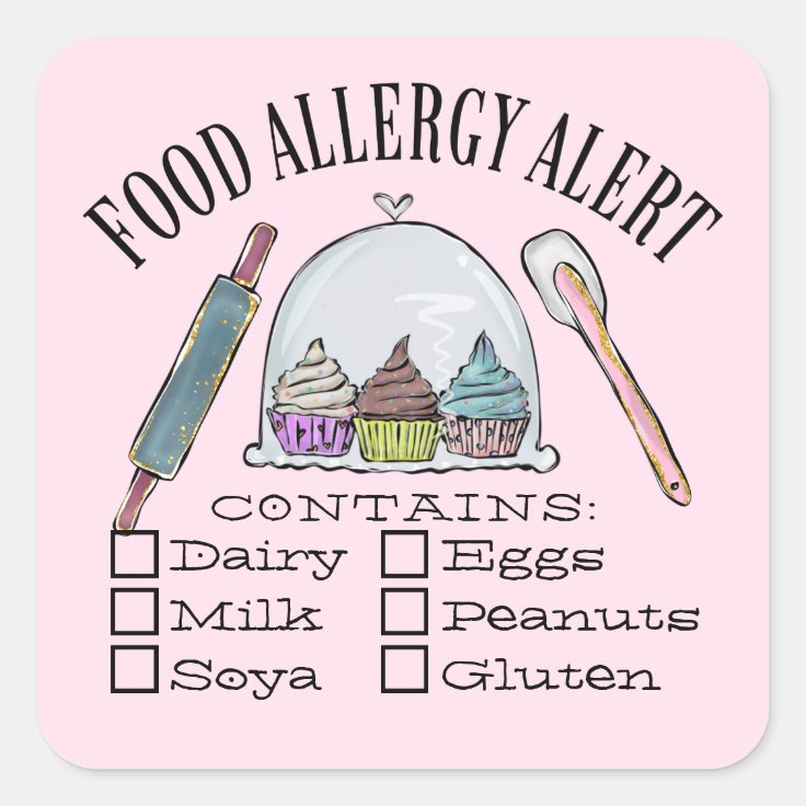 Food Safety Allergy Alert Bakery Pastry Square Square Sticker | Zazzle