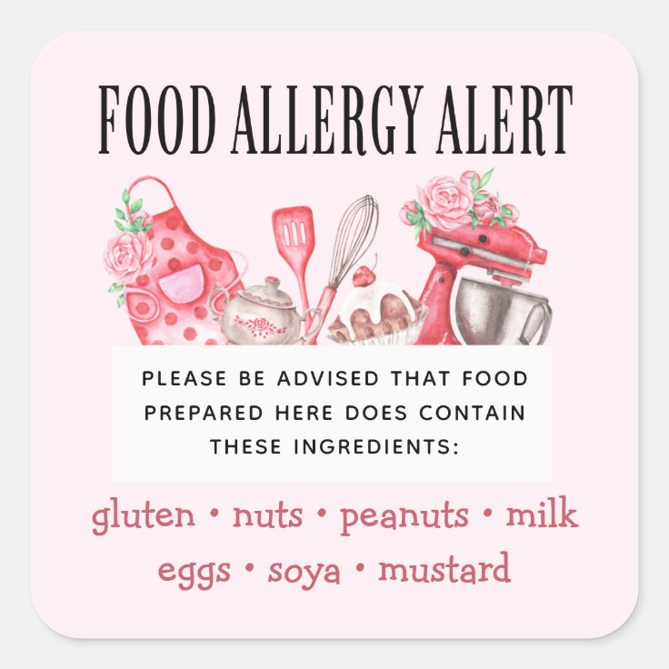Food Safety Allergy Alert Bakery Pastry Square Sticker | Zazzle