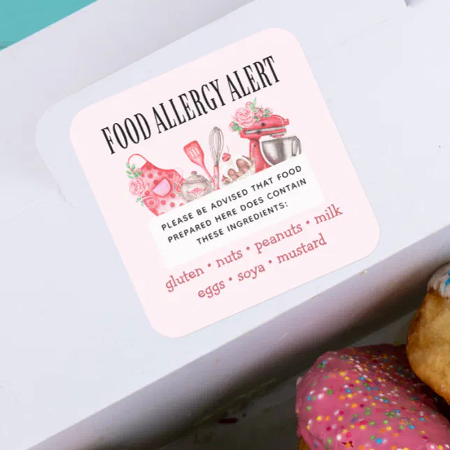 Food Safety Allergy Alert Bakery Pastry Square Sticker | Zazzle