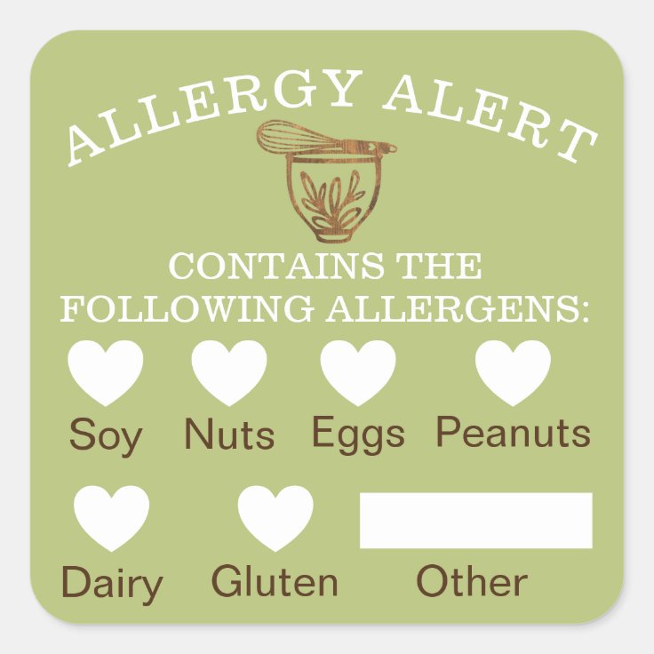 Food Safety Allergy Alert Bakery Wooden Standmixer Square Sticker | Zazzle