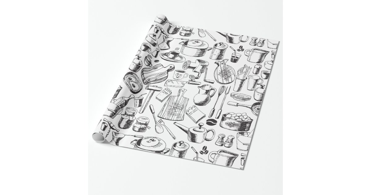 Food Sketch Wrapping Paper | Zazzle