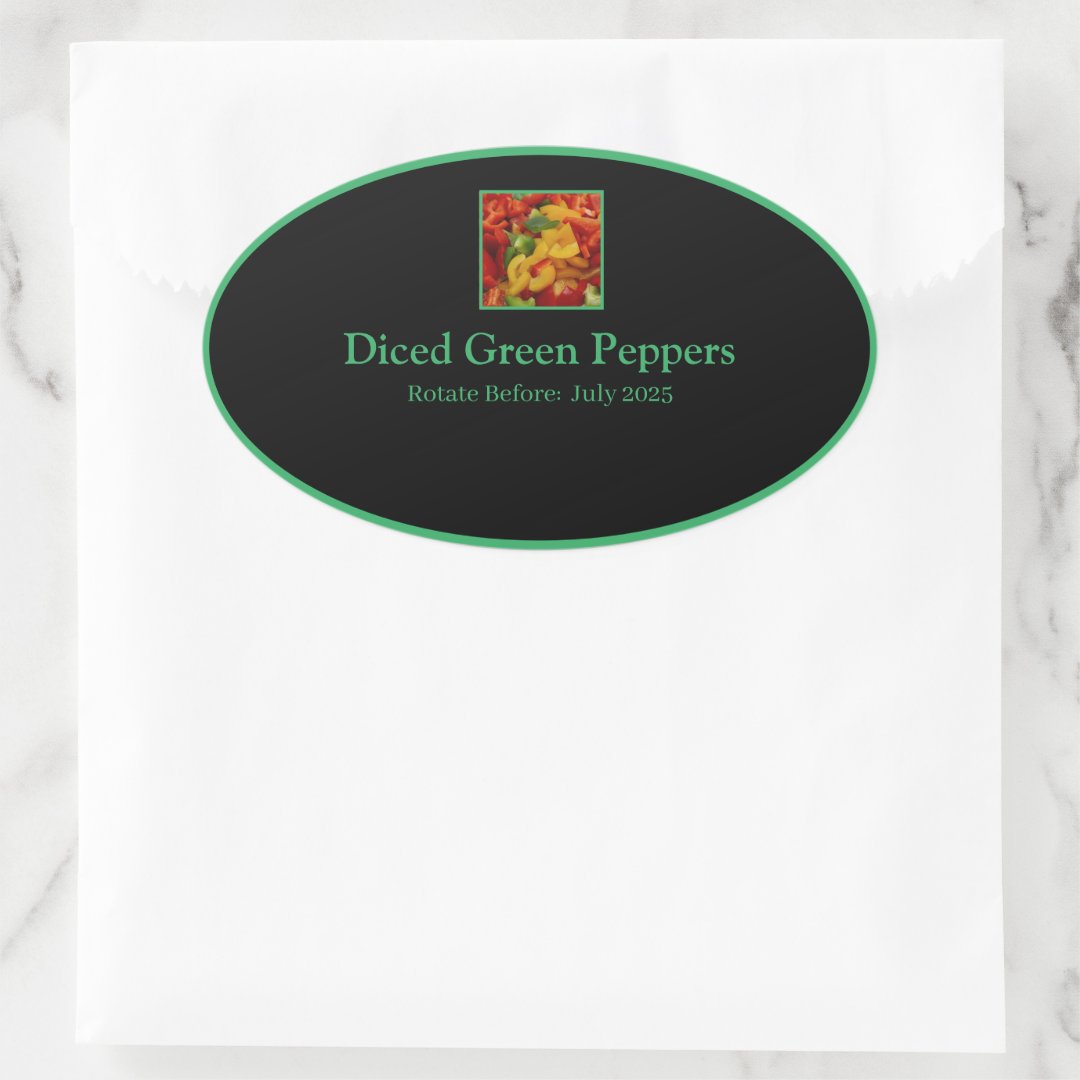 Food Storage Kitchen Stickers-Diced Green Peppers Oval Sticker | Zazzle
