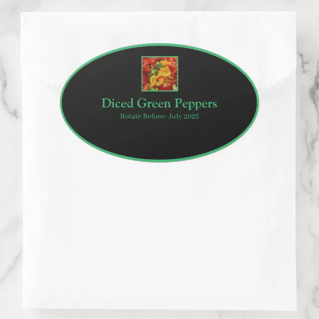 Food Storage Kitchen Stickers-Diced Green Peppers Oval Sticker | Zazzle