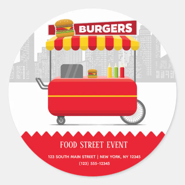 Food street burgers hamburgers classic round sticker | Zazzle