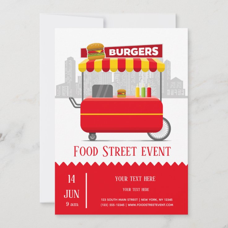 Food street burgers invitation | Zazzle