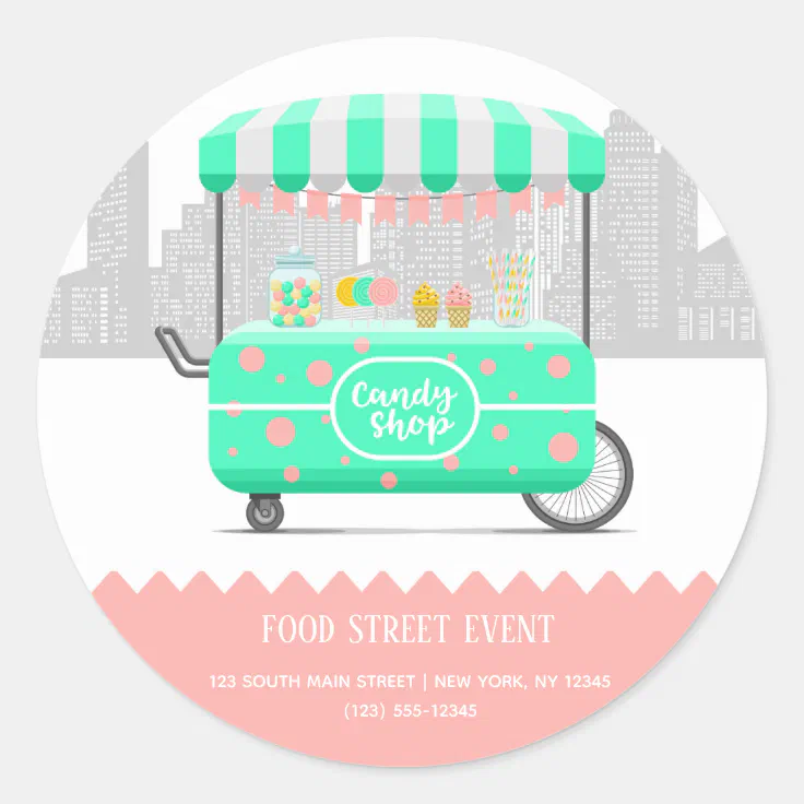 Food street candy shop classic round sticker | Zazzle
