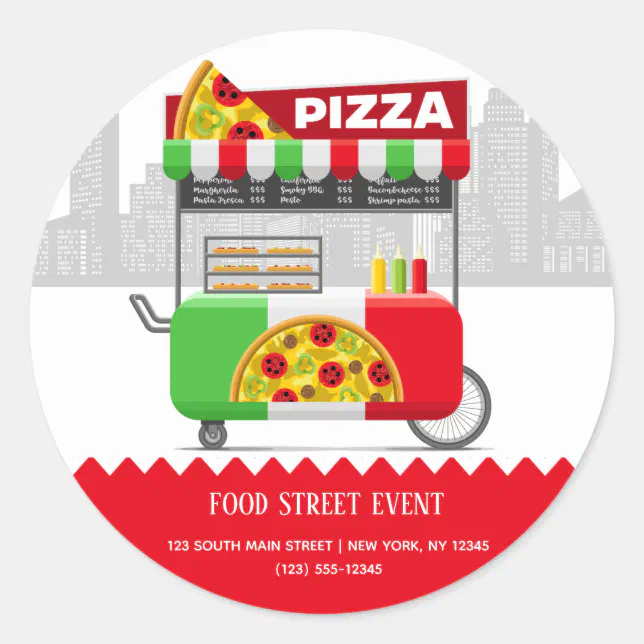 Food street pizza classic round sticker | Zazzle