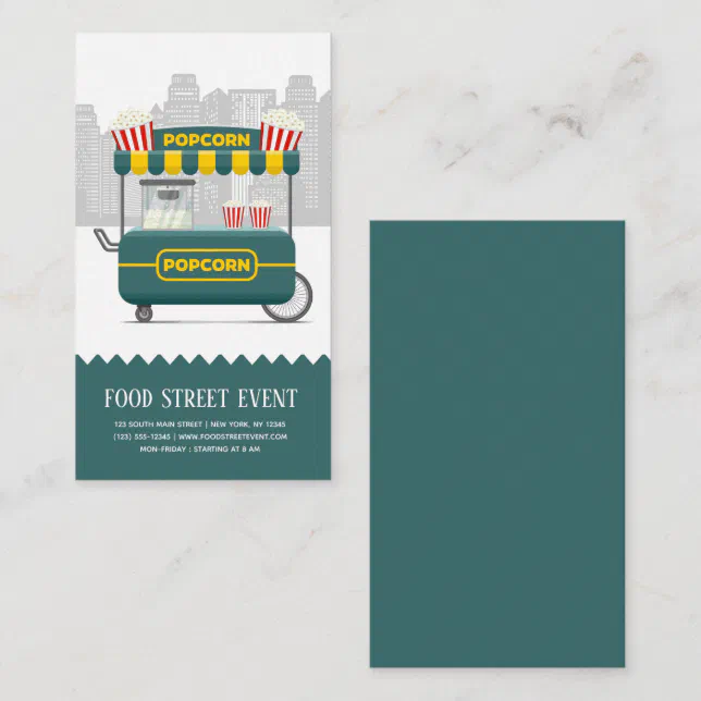 Food street popcorn snack business card | Zazzle