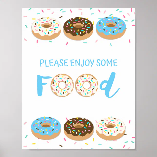 Food Table Sign Blue Donut Sprinkle Shower Sign | Zazzle