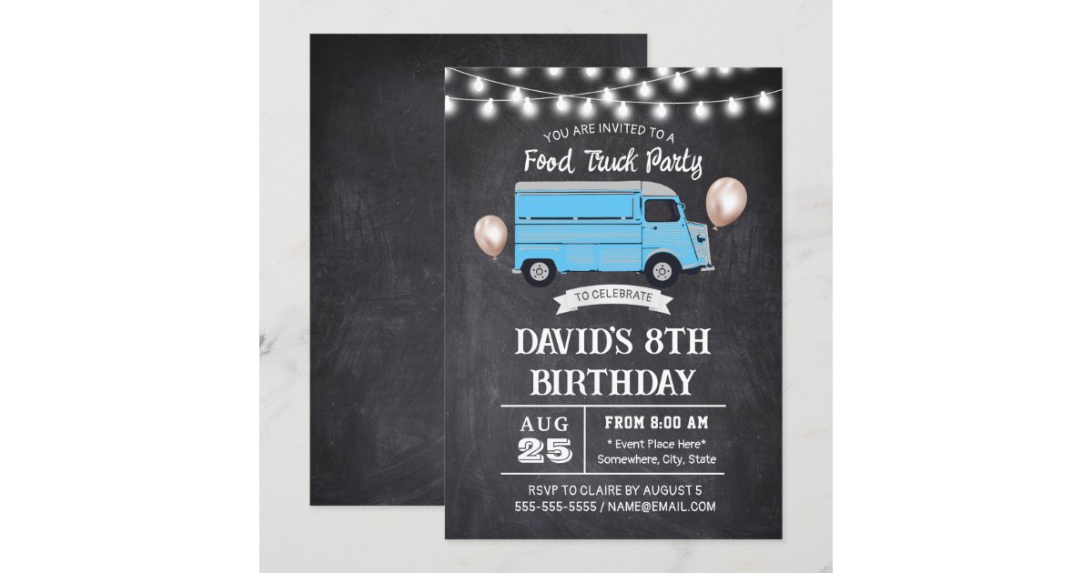 Food Truck Birthday Party Rustic Chalkboard Invitation | Zazzle
