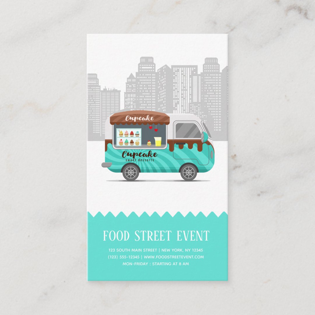 Food truck street cupcake sweet desserts business card | Zazzle